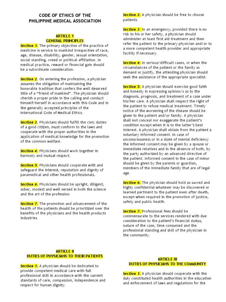 PMA Code of Ethics | PDF | Physician | Medicine