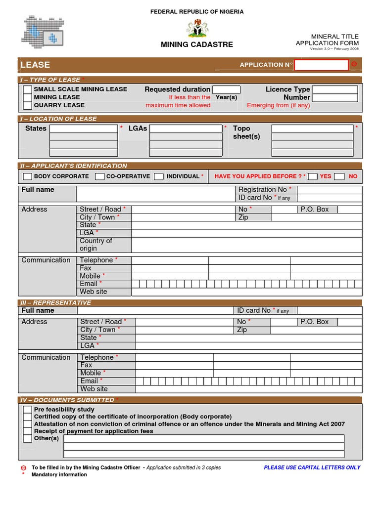 Mining Lease Application Form | PDF | Identity Document | Government