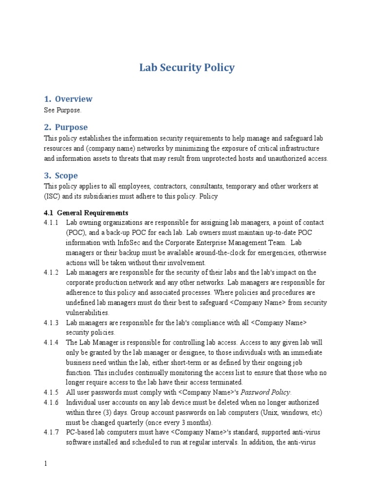 Lab Security Policy Cyber Security Policy | Download Free PDF ...
