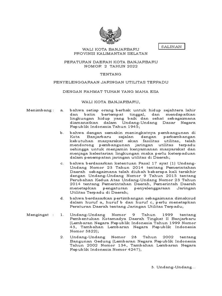 Banjar Baru Perda 2 Tahun 2022 | PDF