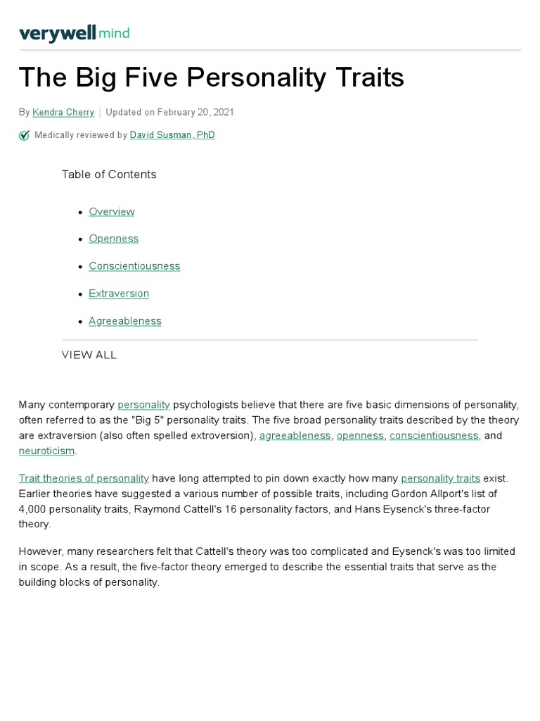 The Big Five Personality Dimensions 2795422 | PDF | Extraversion And ...