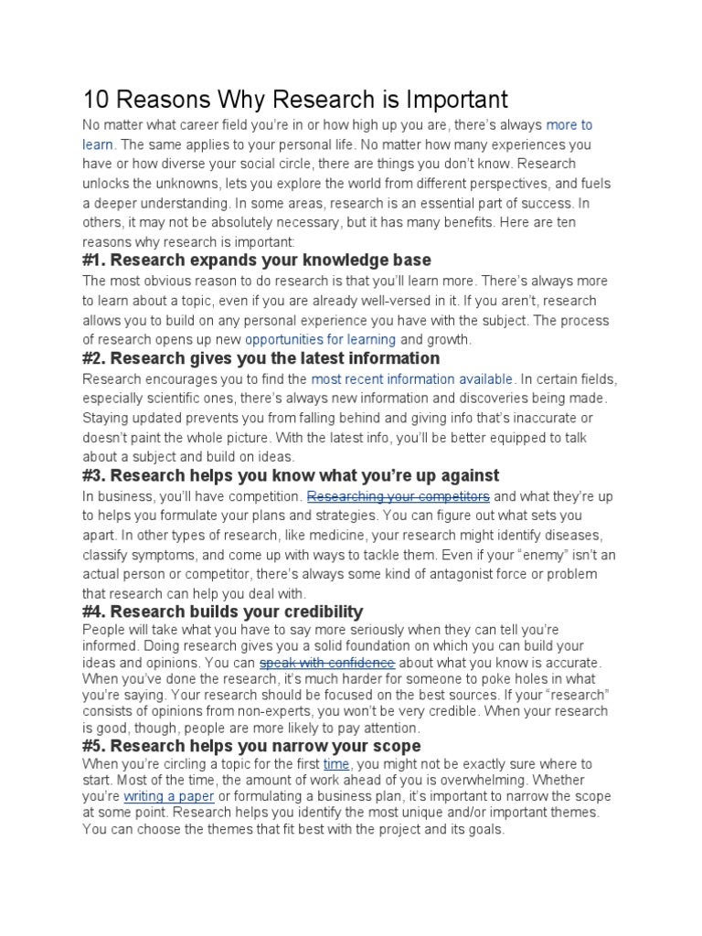 10 Reasons Research Matters | PDF | Reason | Curiosity