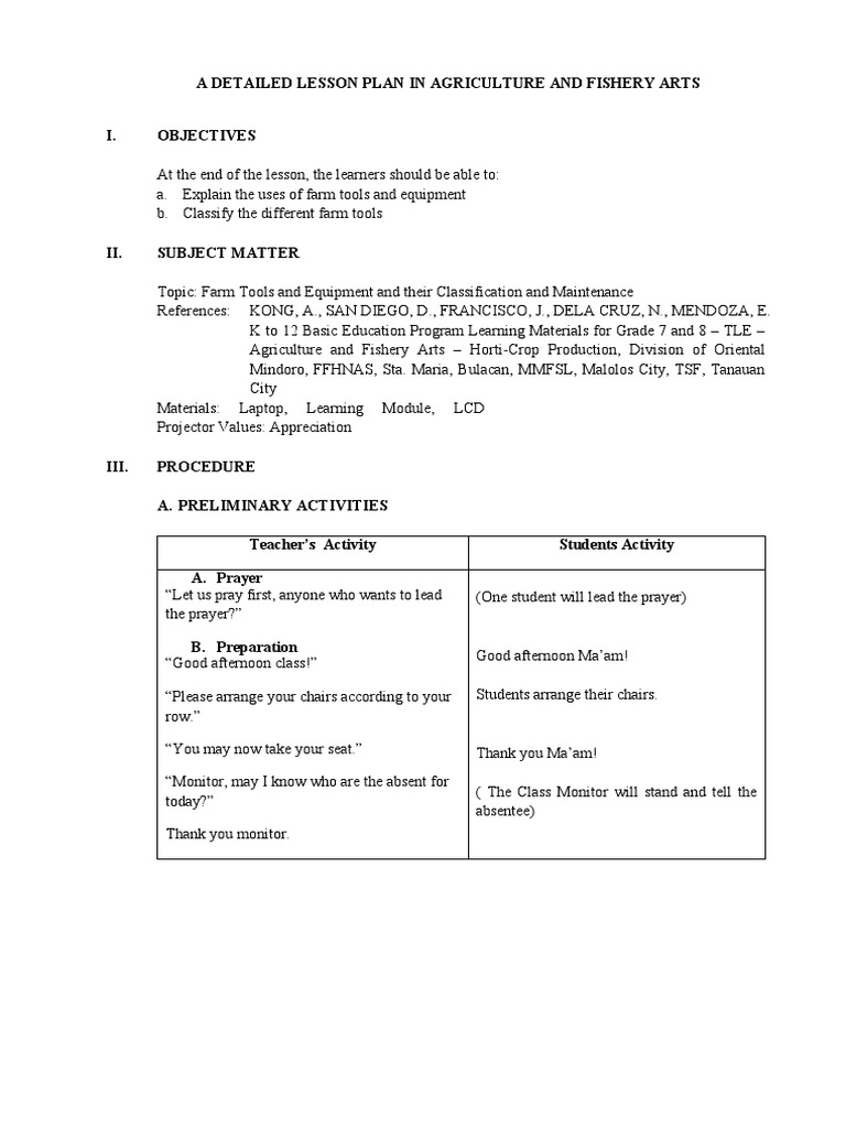 Lesson Plan: Farm Tools & Equipment | PDF | Agricultural Machinery ...