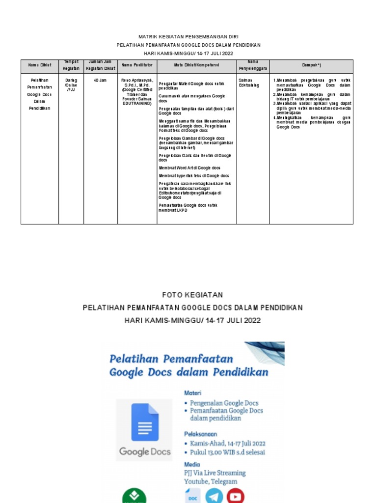 Contoh Format LPD Matrik Dan Foto Kegiatan | PDF | Karier & Perkembangan