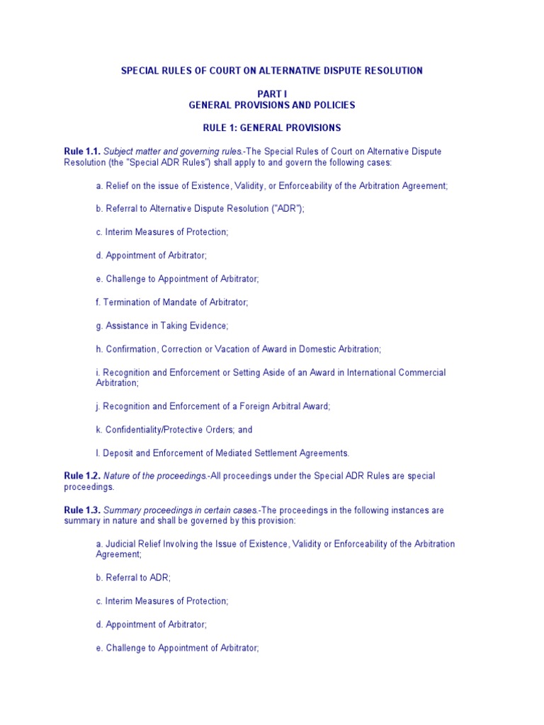Special Rules of Court On Alternative Dispute Resolution | PDF | Alternative Dispute Resolution ...