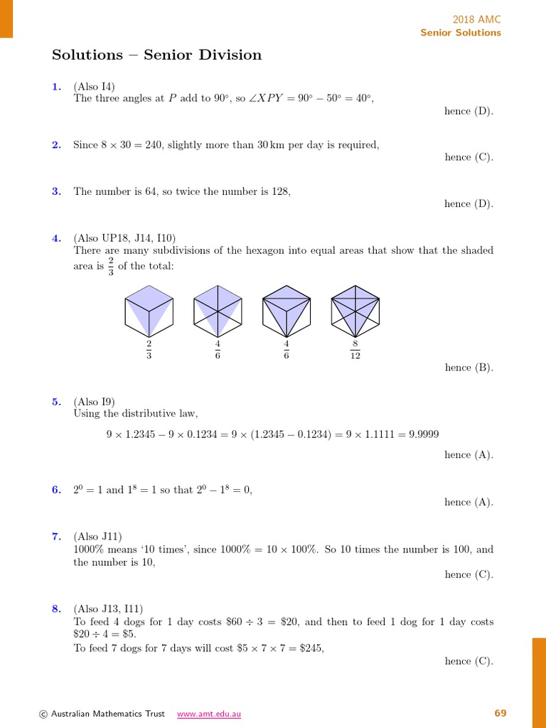 2018 Australian Mathematics Competition AMC Senior Years 11 and 12 ...