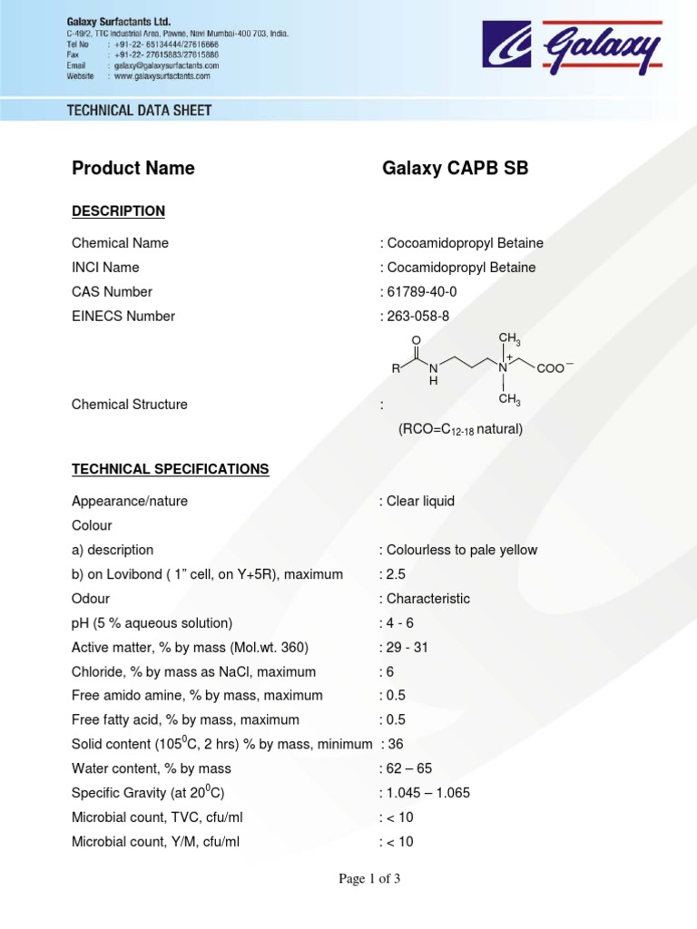 Galaxy Capb SB | PDF | Solubility | Surfactant