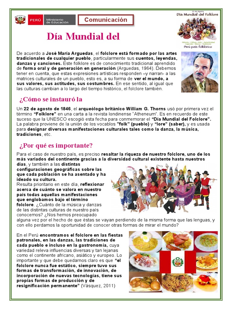 Ficha Día Del Folklore Comunicación | PDF | Folklore | Perú