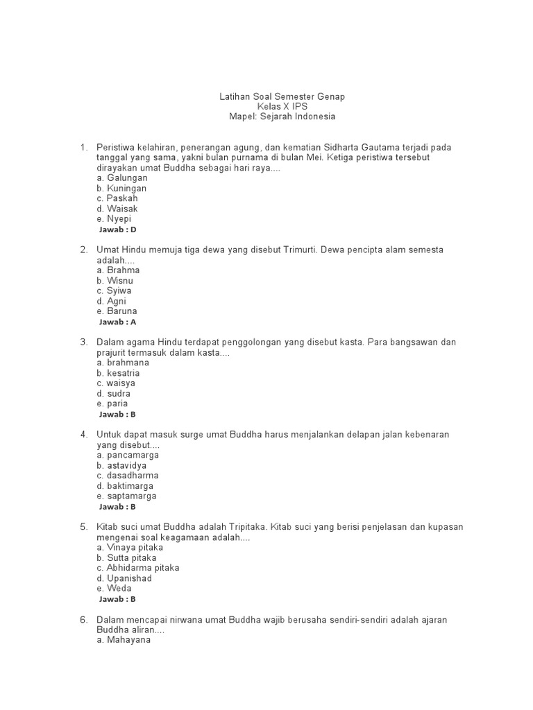 Latihan Soal Semester Genap-X IPS-2020-fiks-sej Indonesia | PDF