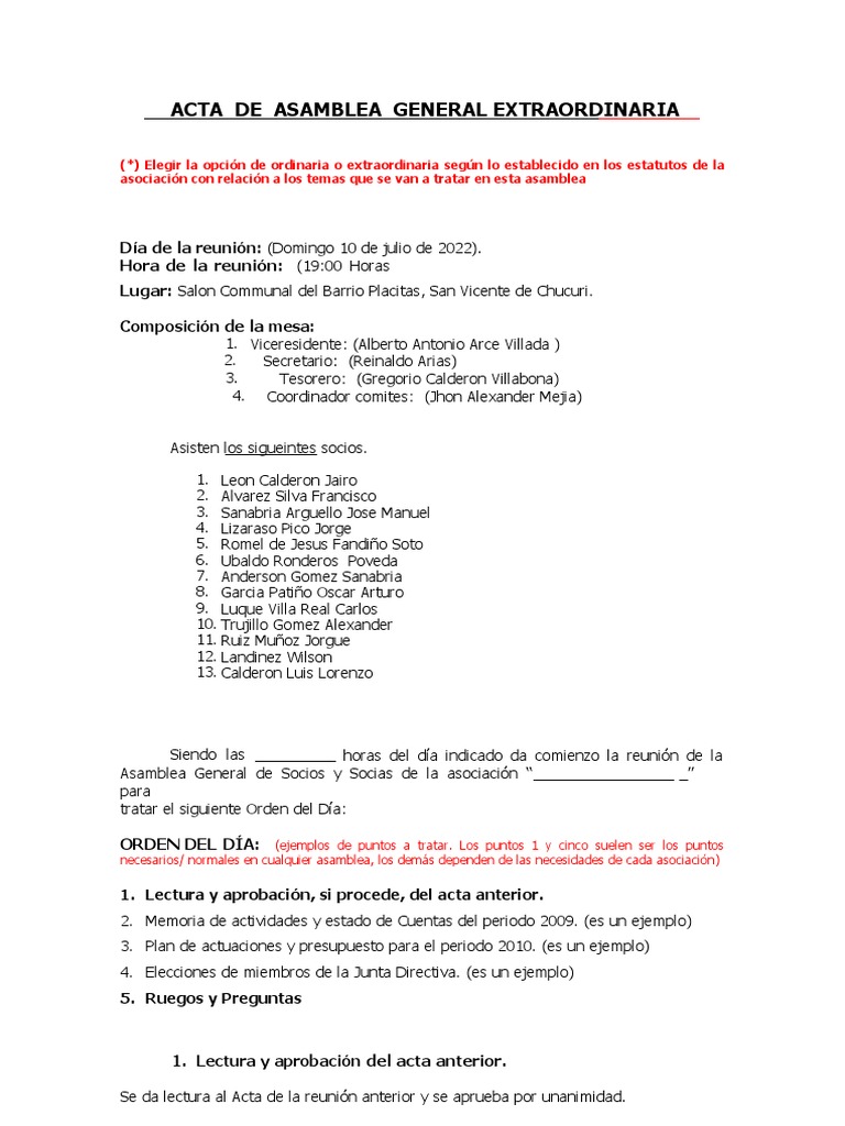 (Modelo de Acta de Asamblea) | PDF | Gobierno