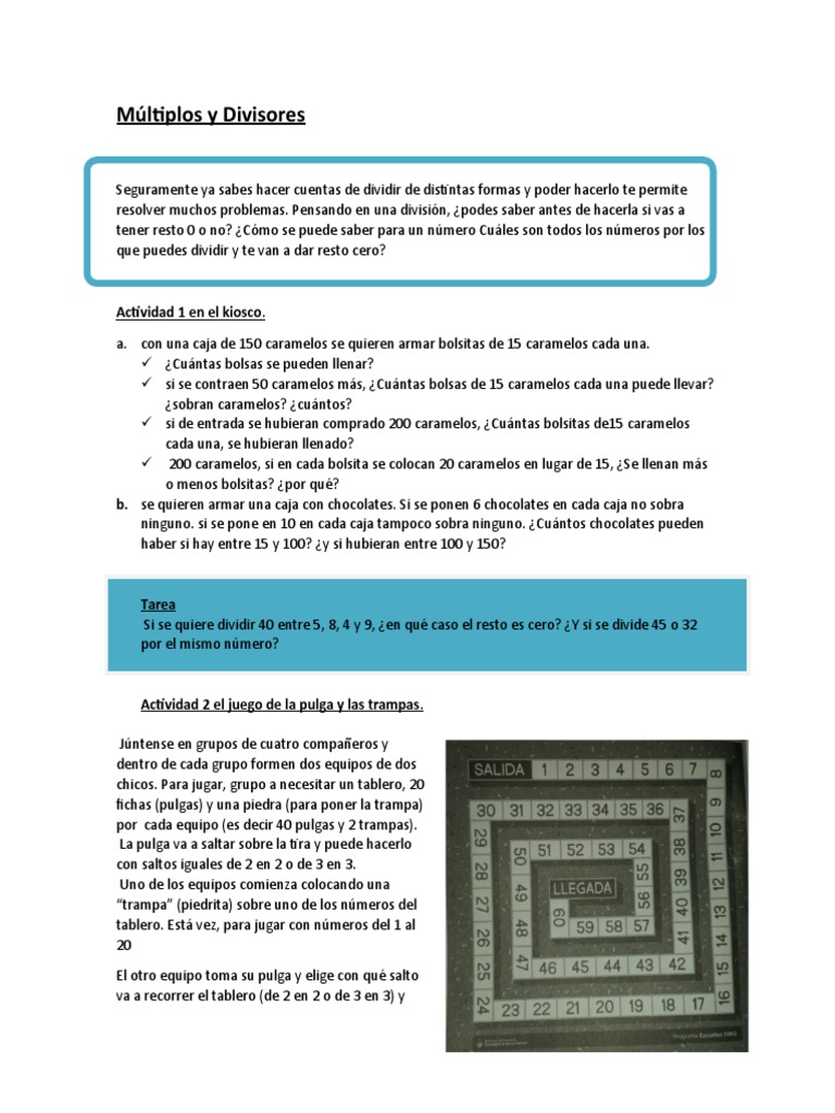 Juego de la Pulga: Múltiplos y Divisores | PDF