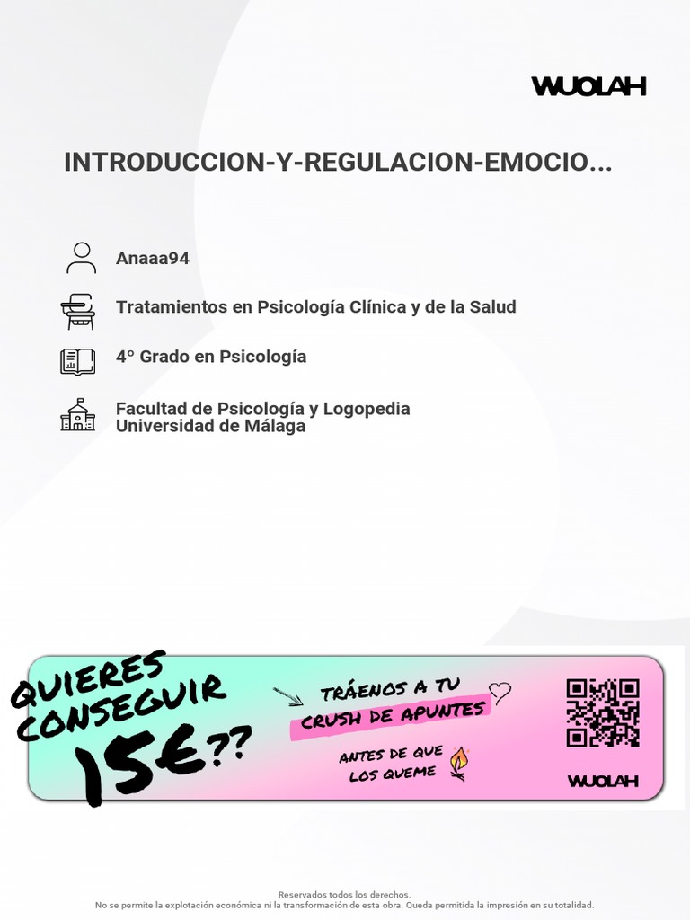 Introduccion y Regulacion Emocional | PDF | Las emociones | Terapia de ...