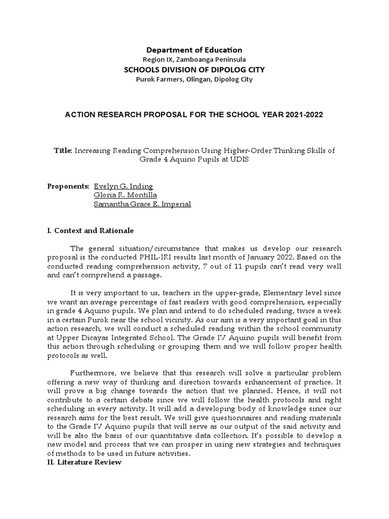 Action Research Increasing Reading Comprehension | PDF | Reading Comprehension | Cognition