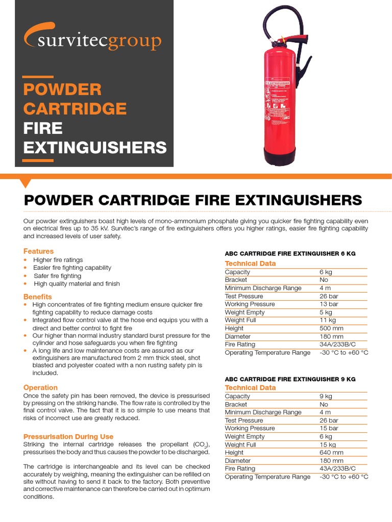 Specifications and Operating Instructions for Survitec Powder Cartridge ...