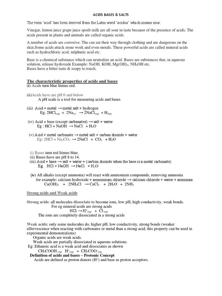 ACIDS BASES Notes Igcse | PDF | Ph | Acid