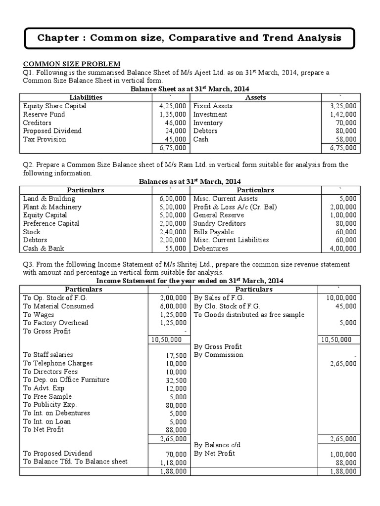 Chapter: Common Size, Comparative and Trend Analysis | PDF | Balance ...