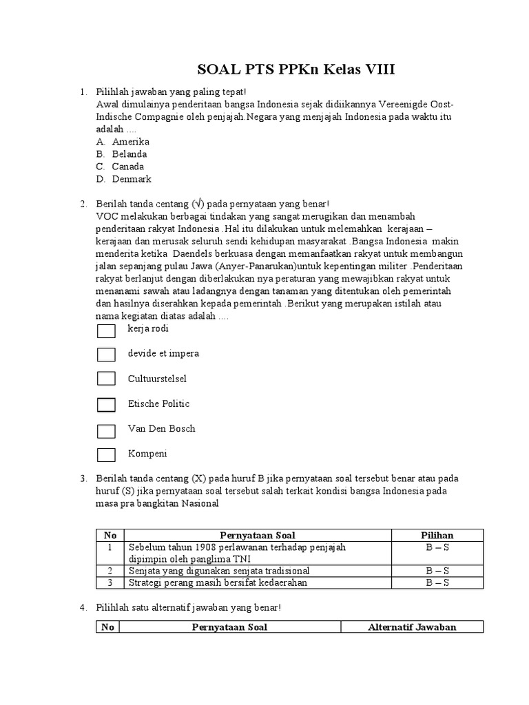 SOAL PTS PPKN Kelas VIII Semester Genap 2122 | PDF