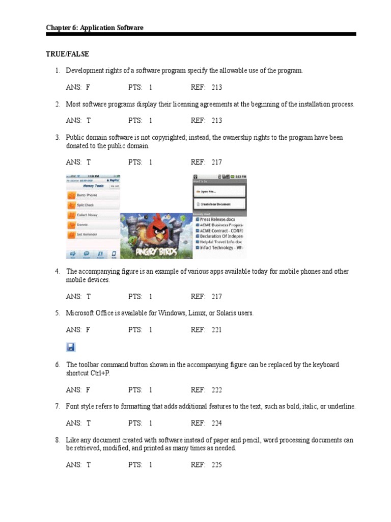 Chapter 6: Application Software True/False | PDF | Spreadsheet | Software