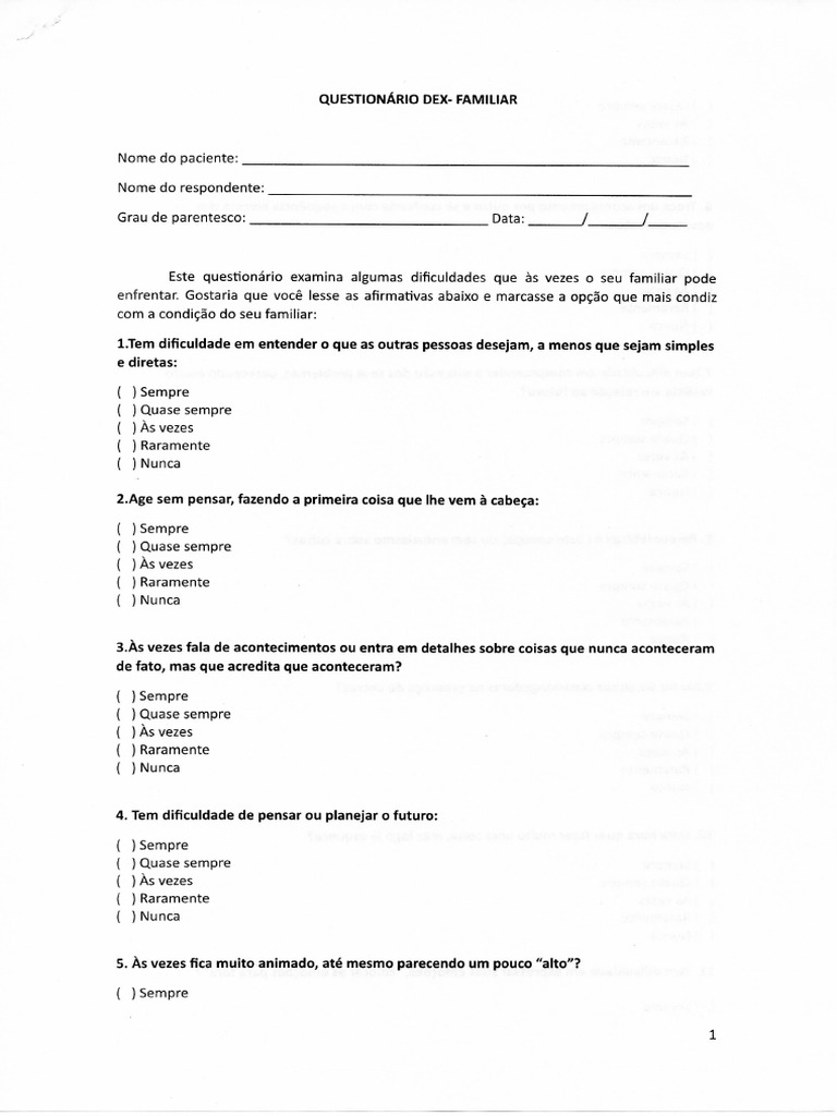 Questionário Dex Familiar | PDF