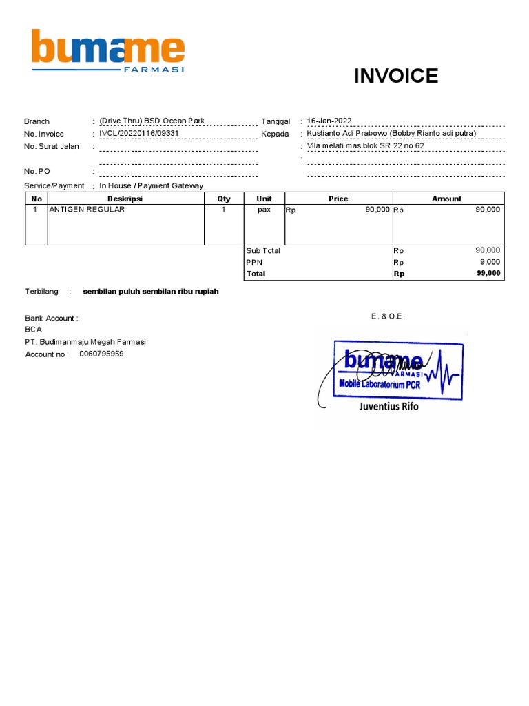 Invoice: No Deskripsi Qty Unit Price Amount | PDF