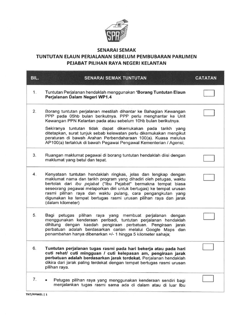 Senarai Semak TNT Petugas | PDF