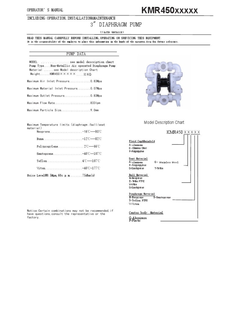 KM450 Pump Manual | PDF | Pump | Mechanical Engineering