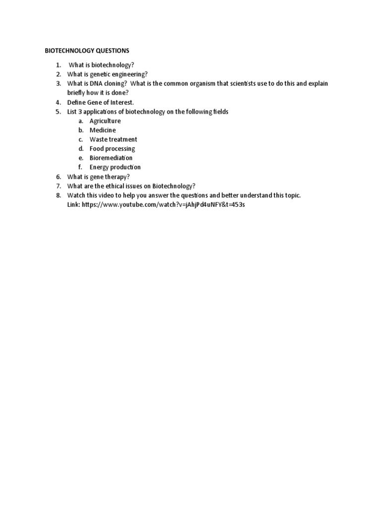Biotechnology Questions | PDF | Self-Improvement