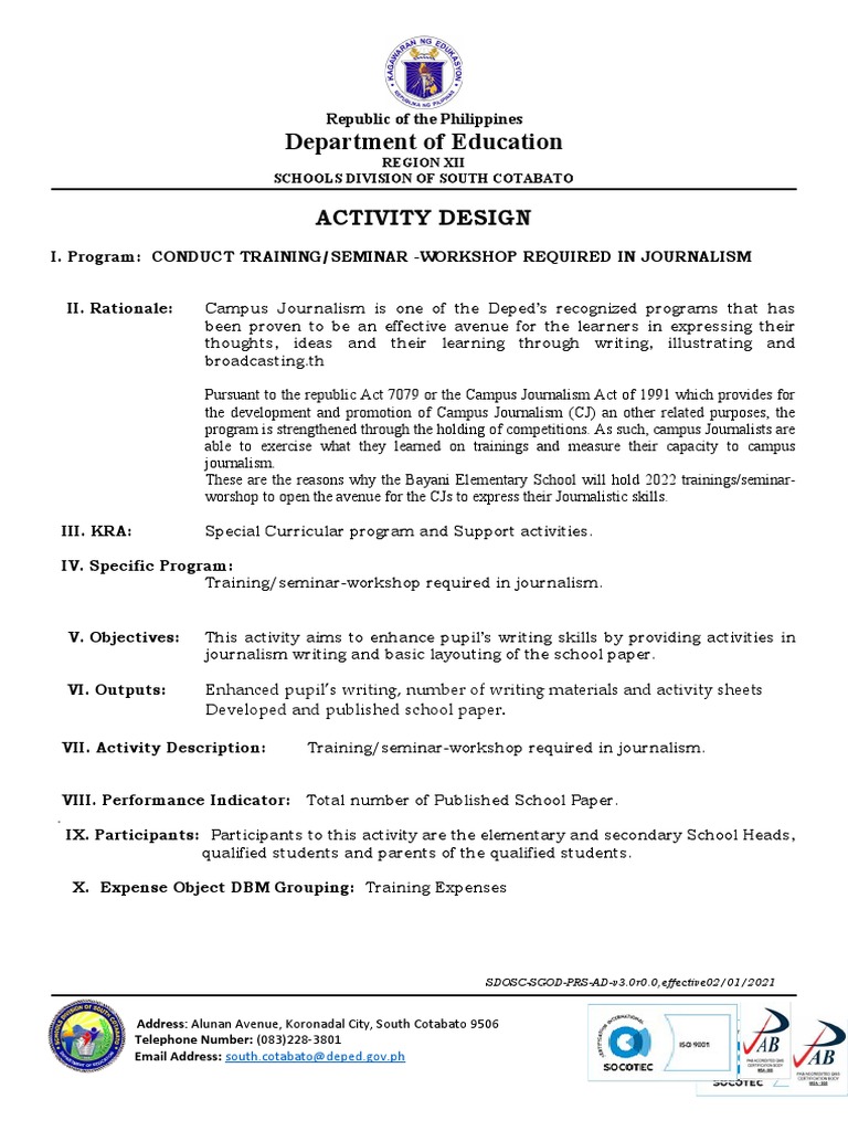 Activity-Design | PDF | Meal | Food And Drink