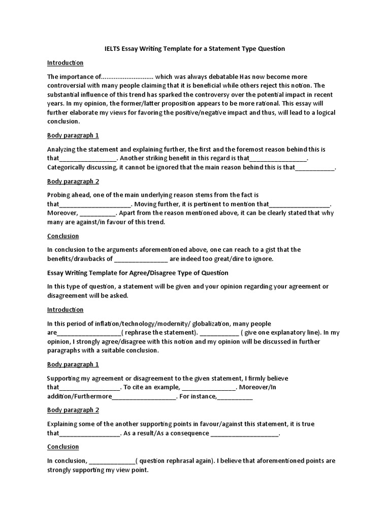 IELTS Essay Writing Template For A Statement Type Question | PDF ...