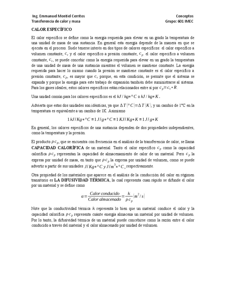 Calor Específico y Propiedades Térmicas | PDF | Calor | Temperatura