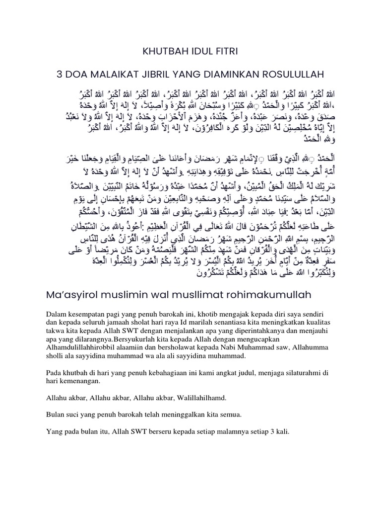 Khutbah Idul Fitri 3 Doa Malaikat Jibril | PDF
