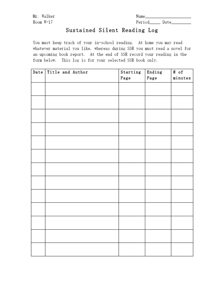 SSR Reading Log | PDF