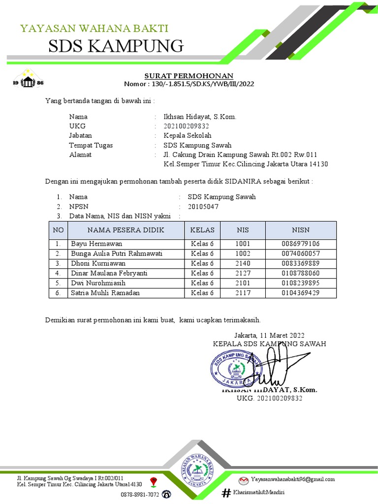 Surat Permohonan SIDANIRA | PDF