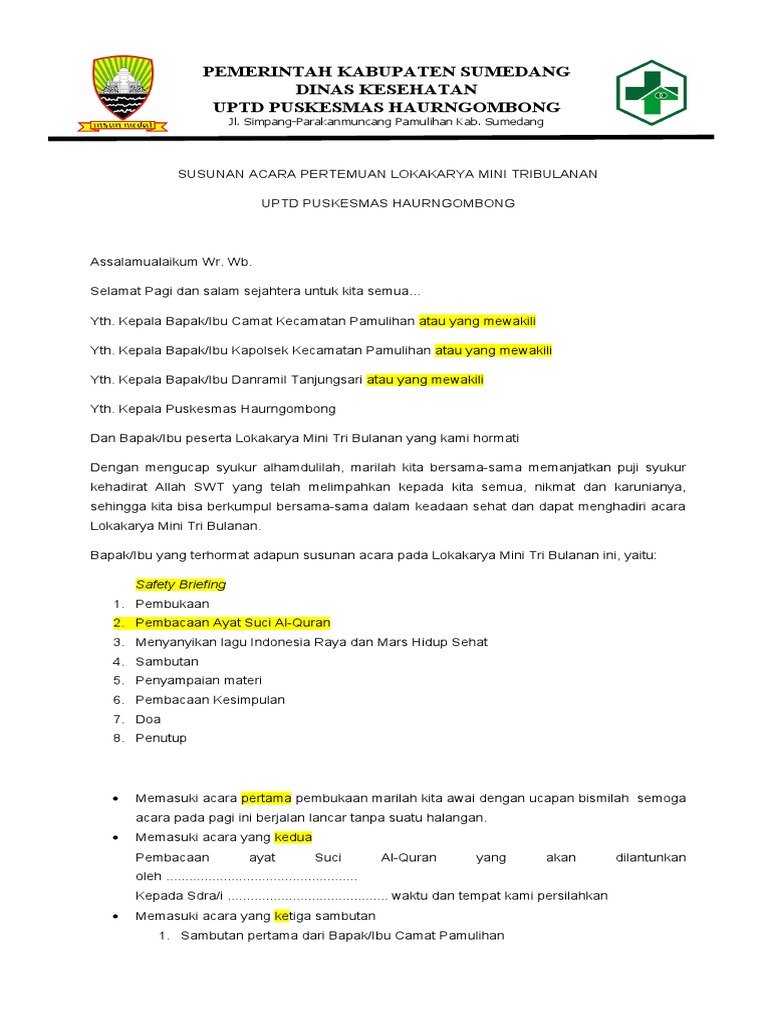 Susunan Acara Loktri PKM Haurngombong | PDF