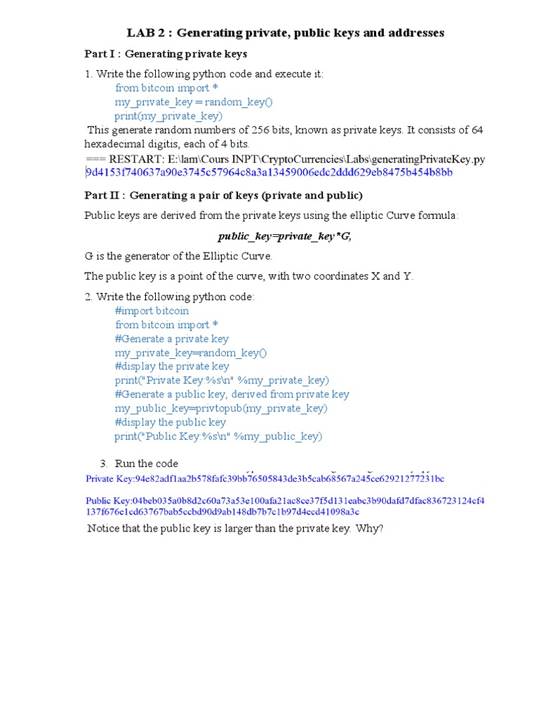 LAB 2: Generating Private, Public Keys and Addresses | PDF | Bitcoin | Secure Communication