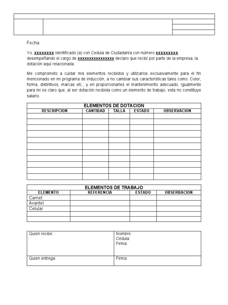 Formato Entrega de Dotación | PDF