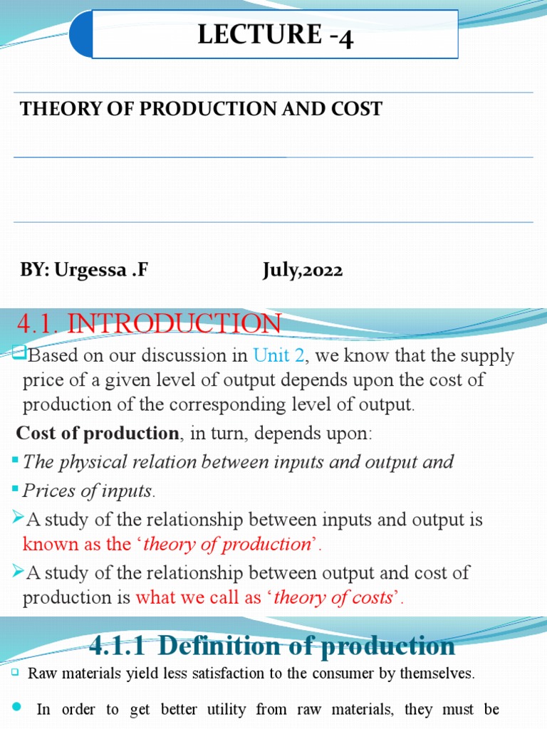 Intro CH 4 Theory of Production and Cost | PDF | Production Function | Marginal Cost