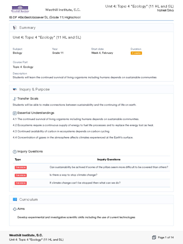 Unit 4 - Topic 4 - Ecology - (11 HL and SL) | PDF | Carbon Dioxide ...