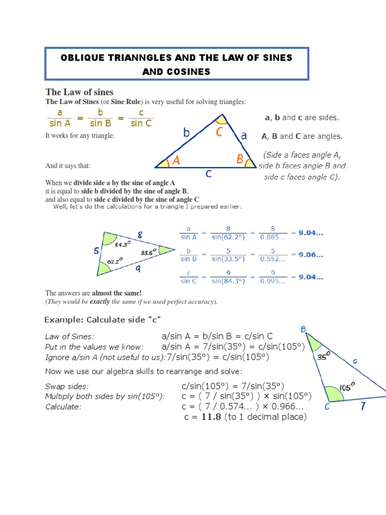 The Law of Sines and Cosine | PDF | Trigonometry | Complex Analysis