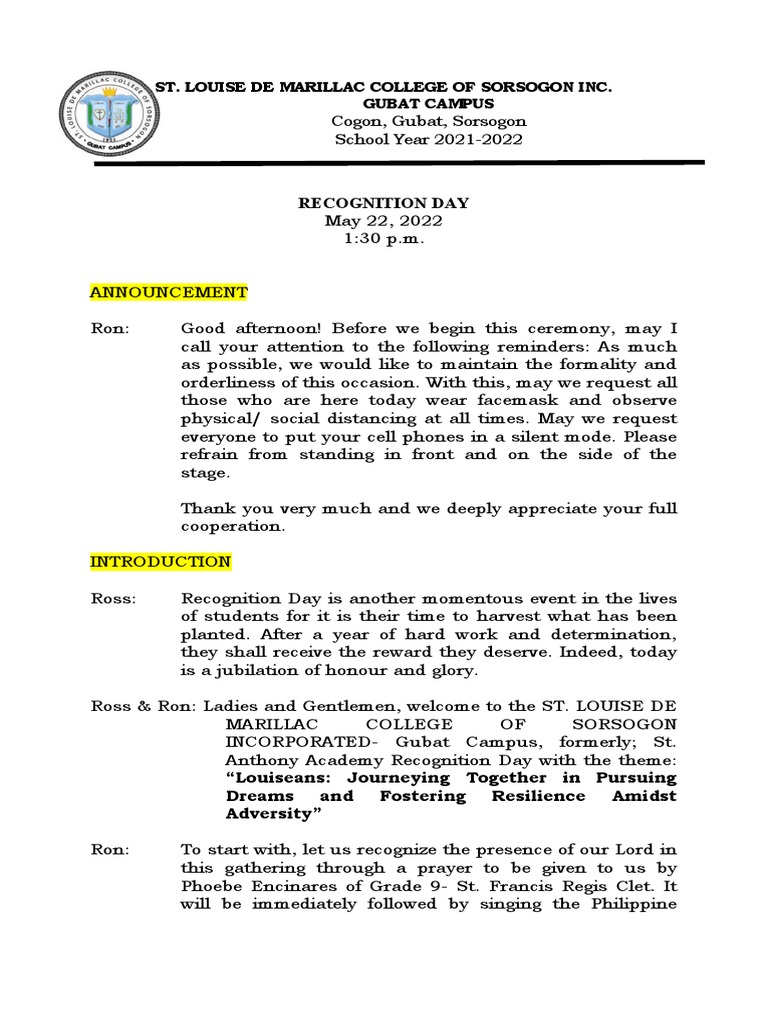 Recognition Script | PDF