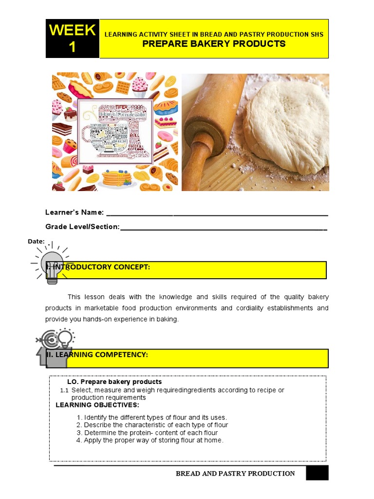 Week 1: Prepare Bakery Products | PDF | Flour | Breads