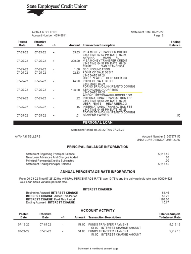 Principal Balance Information: Personal Loan | PDF | Credit Card | Interest