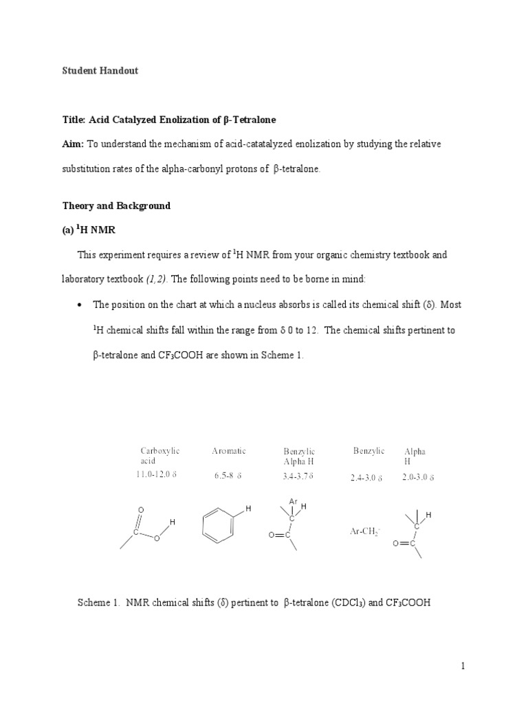 Student Handout - Acid Cat Enol of Beta-Tetralone (2) - 1 | PDF ...