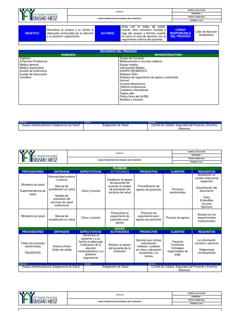 Eg-CA-001 Caracterizacion de Egreso de Pacientes | PDF | Seguridad del ...