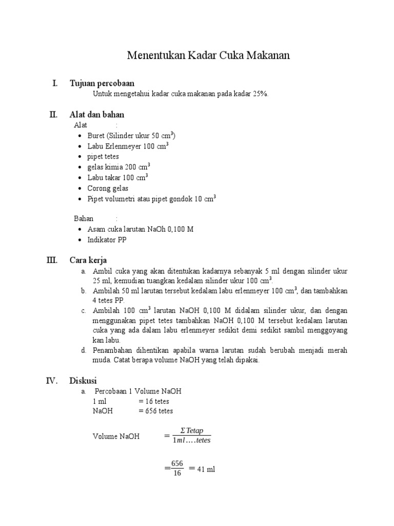 Menentukan Kadar Cuka Makanan | PDF