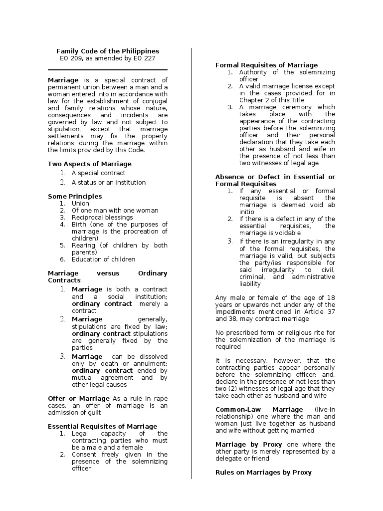 Reviewer Family Code Articles 1-40 | PDF | Marriage License | Annulment