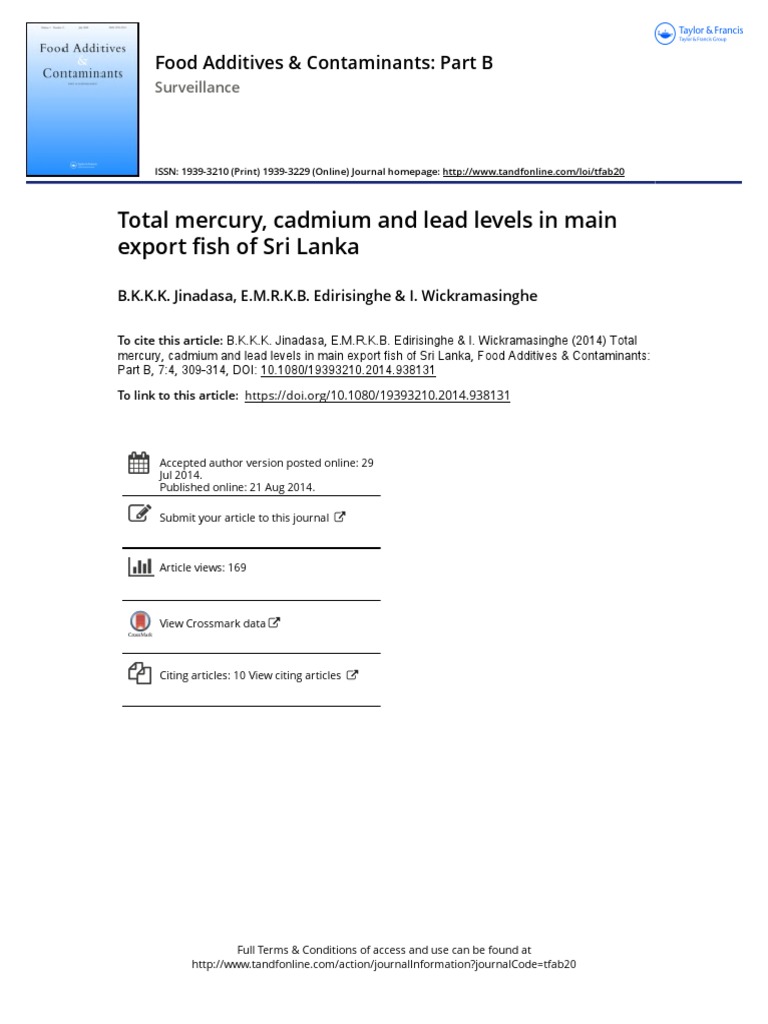 Total Mercury Cadmium and Lead Levels in Main Export Fish of Sri Lanka | PDF | Mercury (Element ...