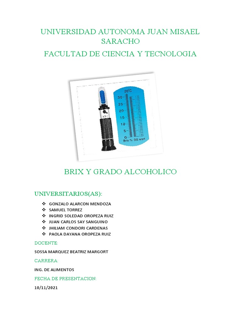 Brix y Grado Alcoholico | PDF | Bebidas alcohólicas | Metrología