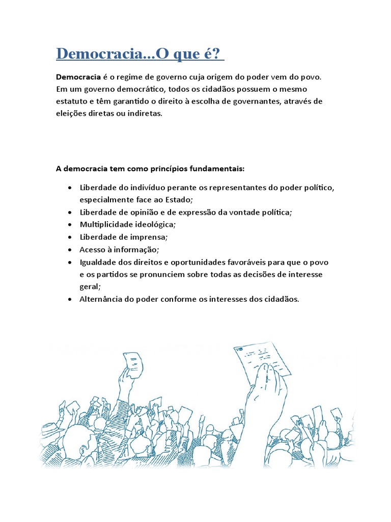 O que é a democracia? Os princípios e tipos de democracia | PDF ...