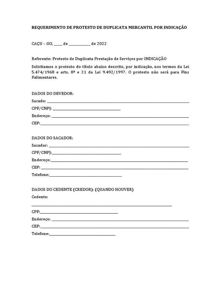 Formulário de Duplicata Modelo | PDF